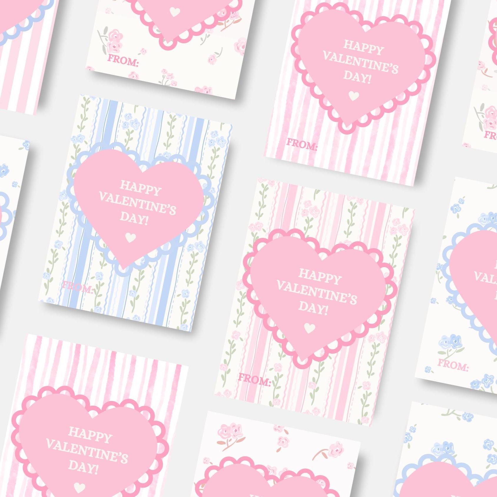 Printable Valentine Cards for Classroom Exchange, Floral Heart Design ...