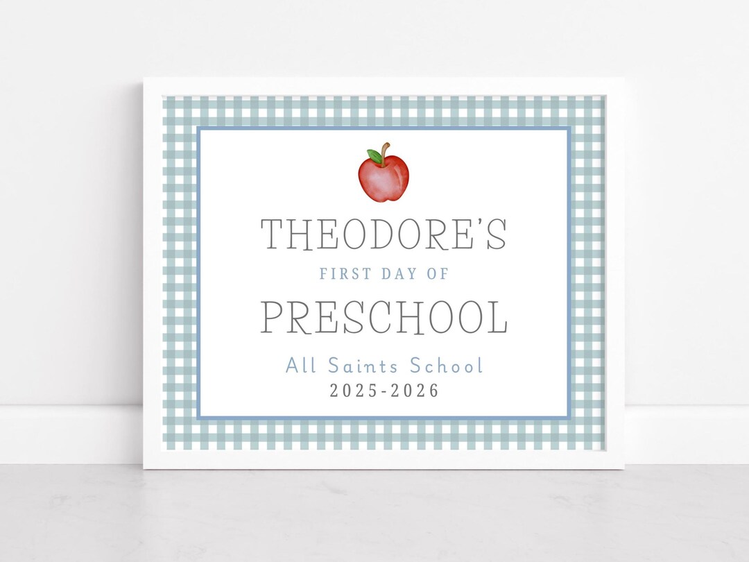 Editable First Day of School Sign for Boys, Green Gingham Printable ...