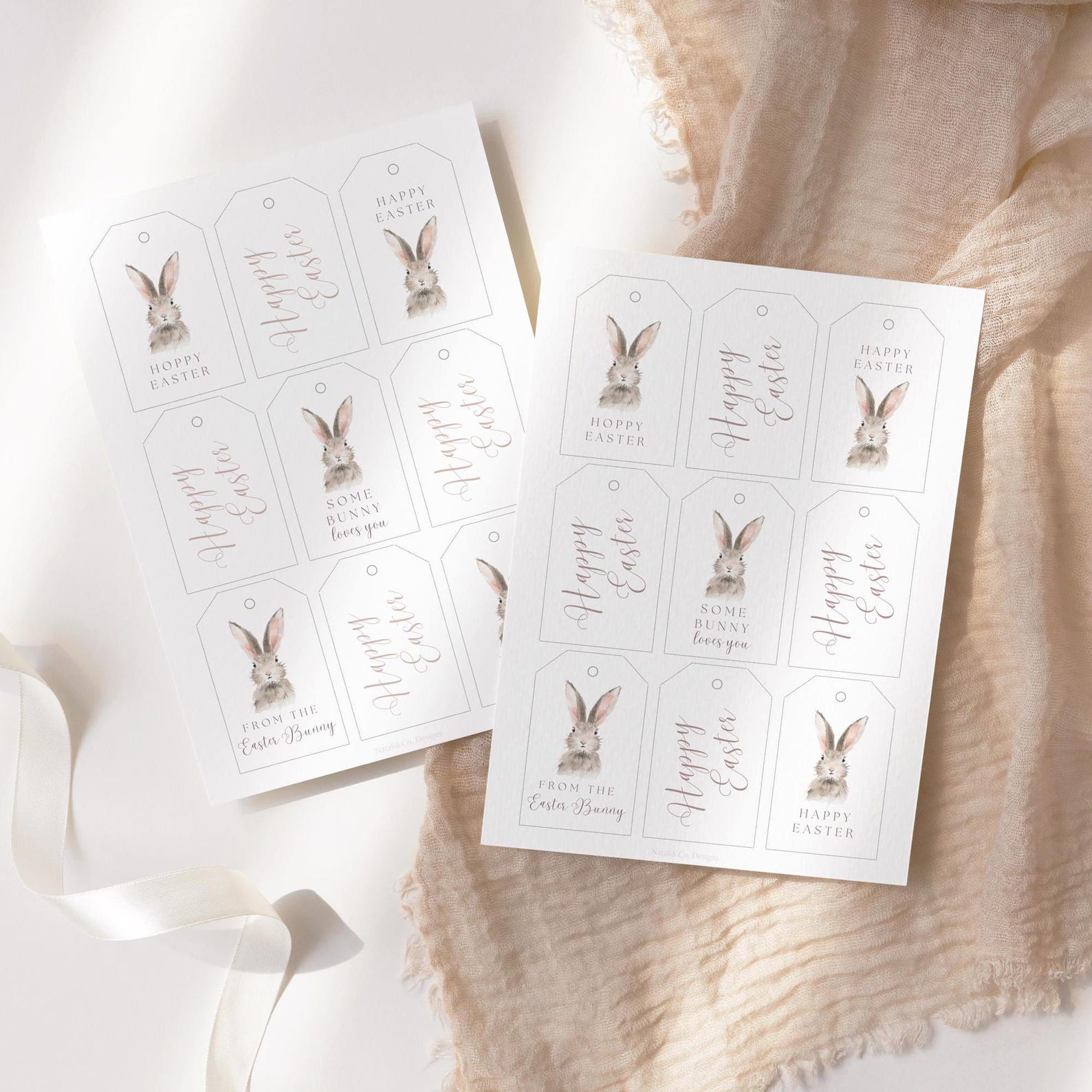 Beige Easter Bunny Gift Tags: Printable Easter Basket Decor (PDF, JPG ...