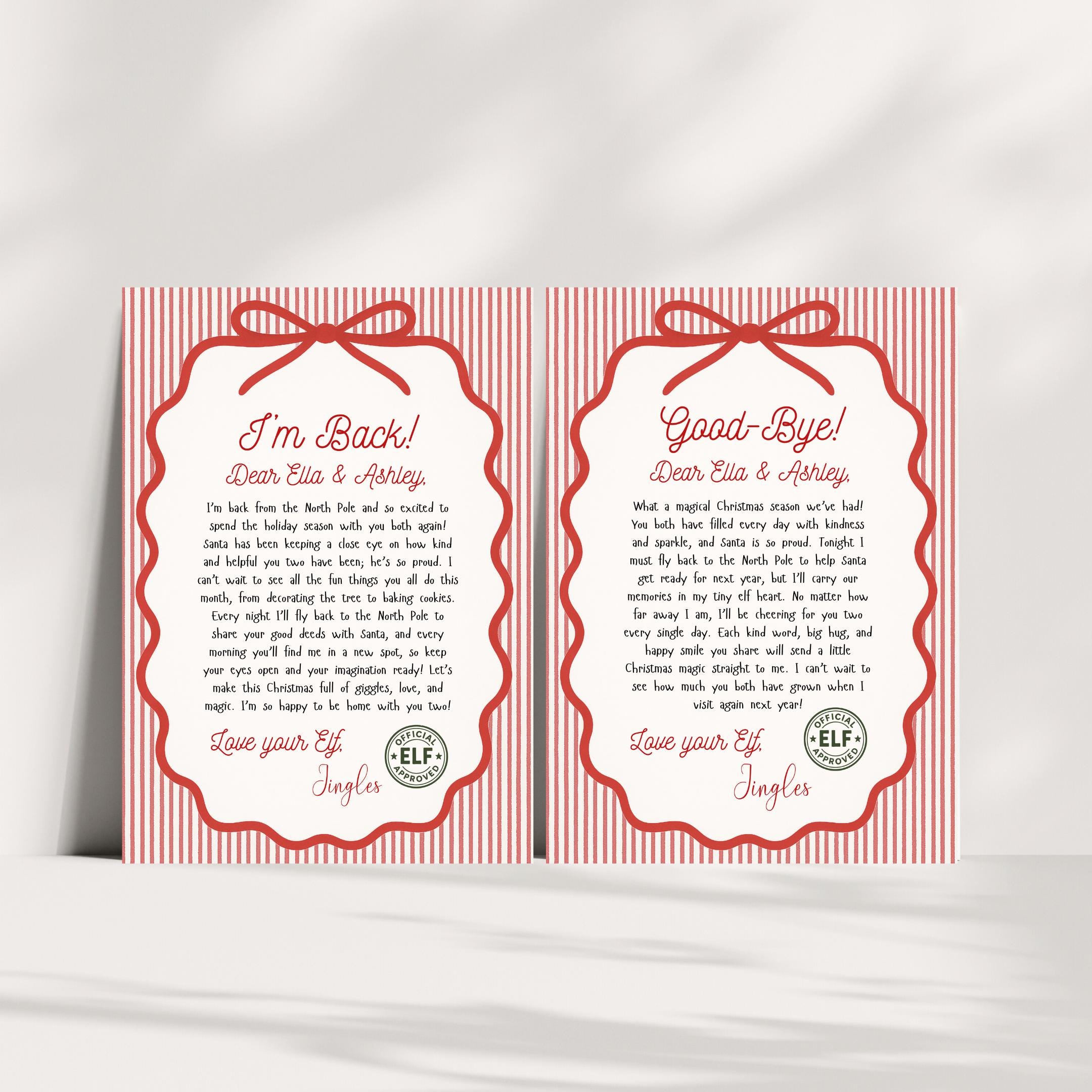 Editable Red Bow Elf Arrival & Goodbye Letter Set: Christmas Printable ...