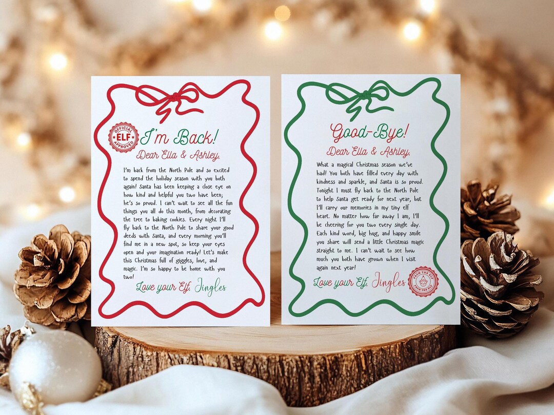 Editable Elf Arrival & Goodbye Letter Set: Christmas Red Bow Printable ...