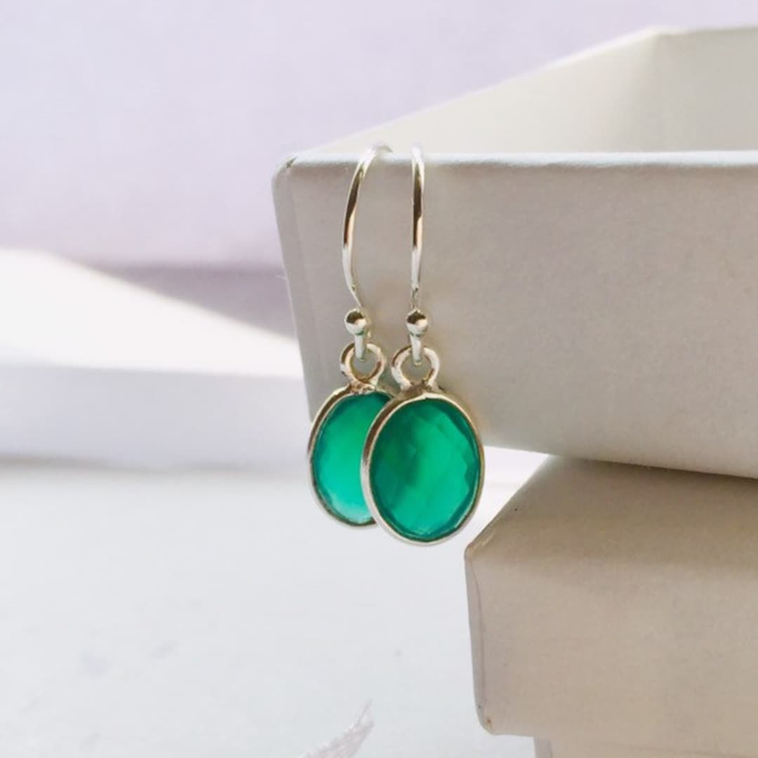 Sterling Silver Green Onynx Gemstone Earrings - Etsy