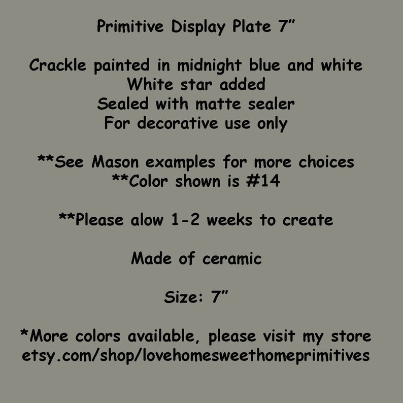 Primitive Display Plate 7" Crackle Painted Midnight Blue With White ...