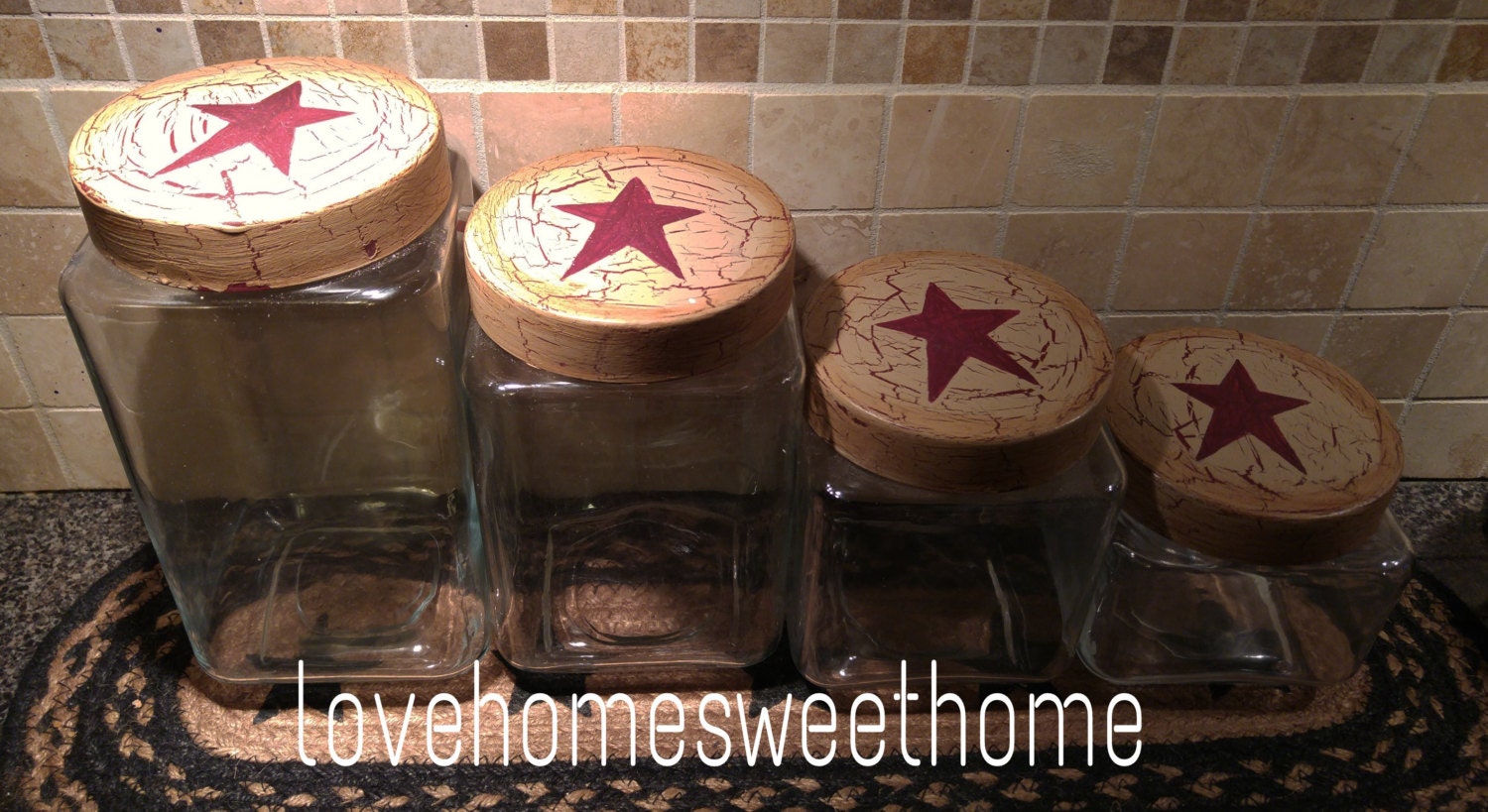 Primitive Glass Canisters Set of 4 Crackle Painted Tan & - Etsy