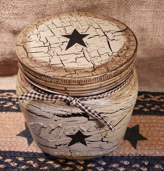 Kitchen Storage Jars & Containers Primitive Crackle Tan and Black Star ...