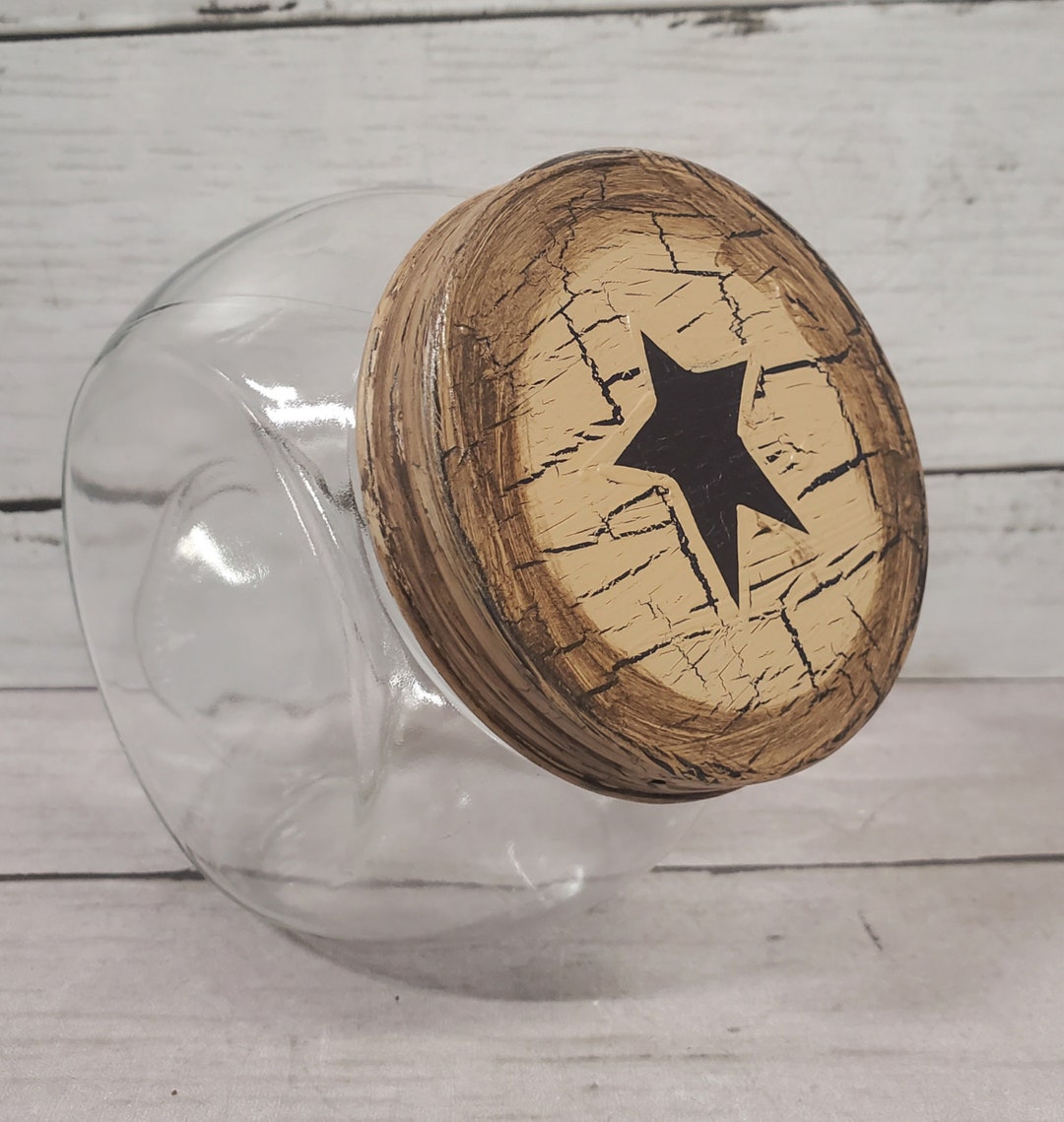 Primitive Crackle Painted Glass Tilt Canister, Small, Tan/navy Star - Etsy