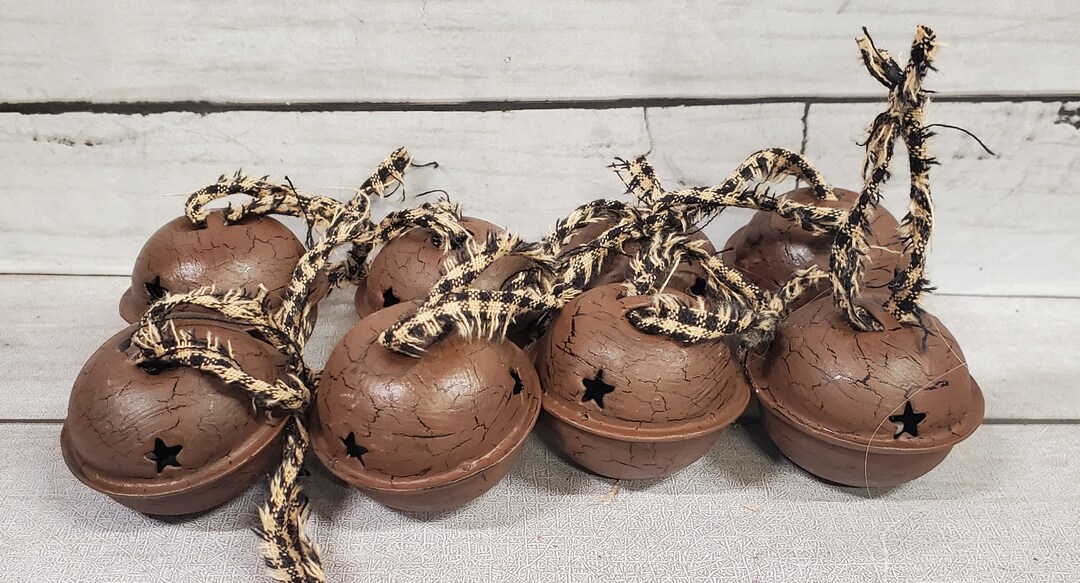 Primitive Christmas Jingle Bell Ornaments Set of 8 Brown and Black ...