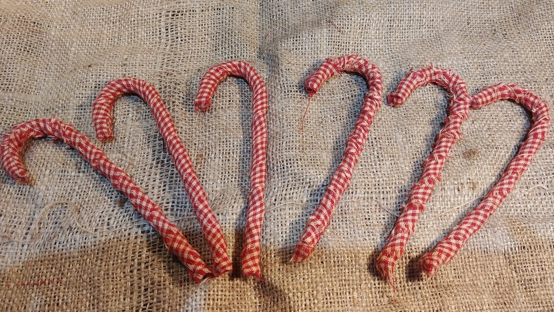 Homespun Fabric Candy Canes: Barn Red Tan Check, Set of 6 - Etsy
