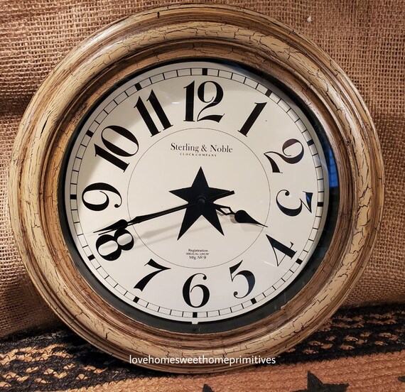 Primitive Hand Painted Crackle Tan With Prim Star Wall Clock | Etsy