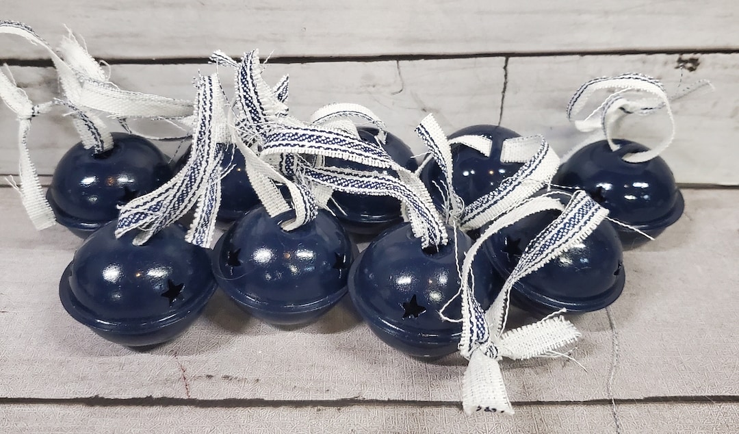 Primitive Metal Navy Blue Jingle Bell Christmas Ornaments Set of 9 ...