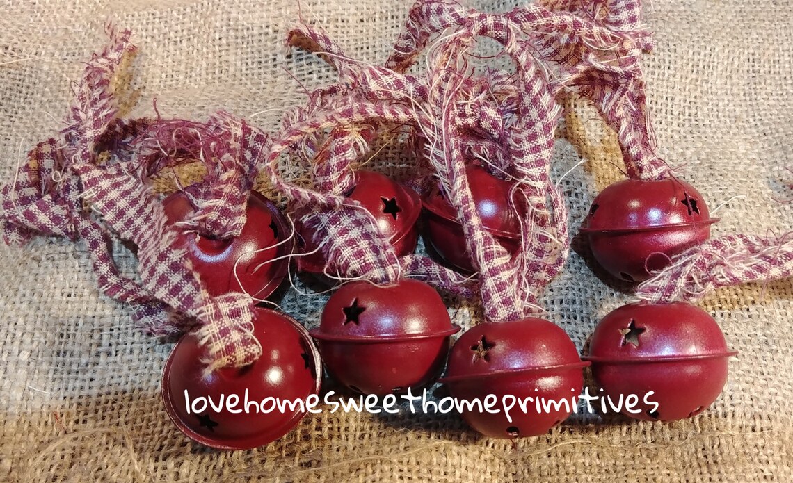Primitive Metal Burgundy Jingle Bell Christmas Ornaments Set - Etsy
