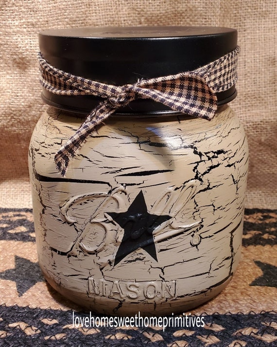 Kitchen Storage Jars & Containers Primitive Crackle Tan and Black Star ...