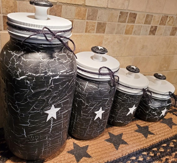 Kitchen Storage Jars & Containers Primitive Crackle Tan and Black Star ...