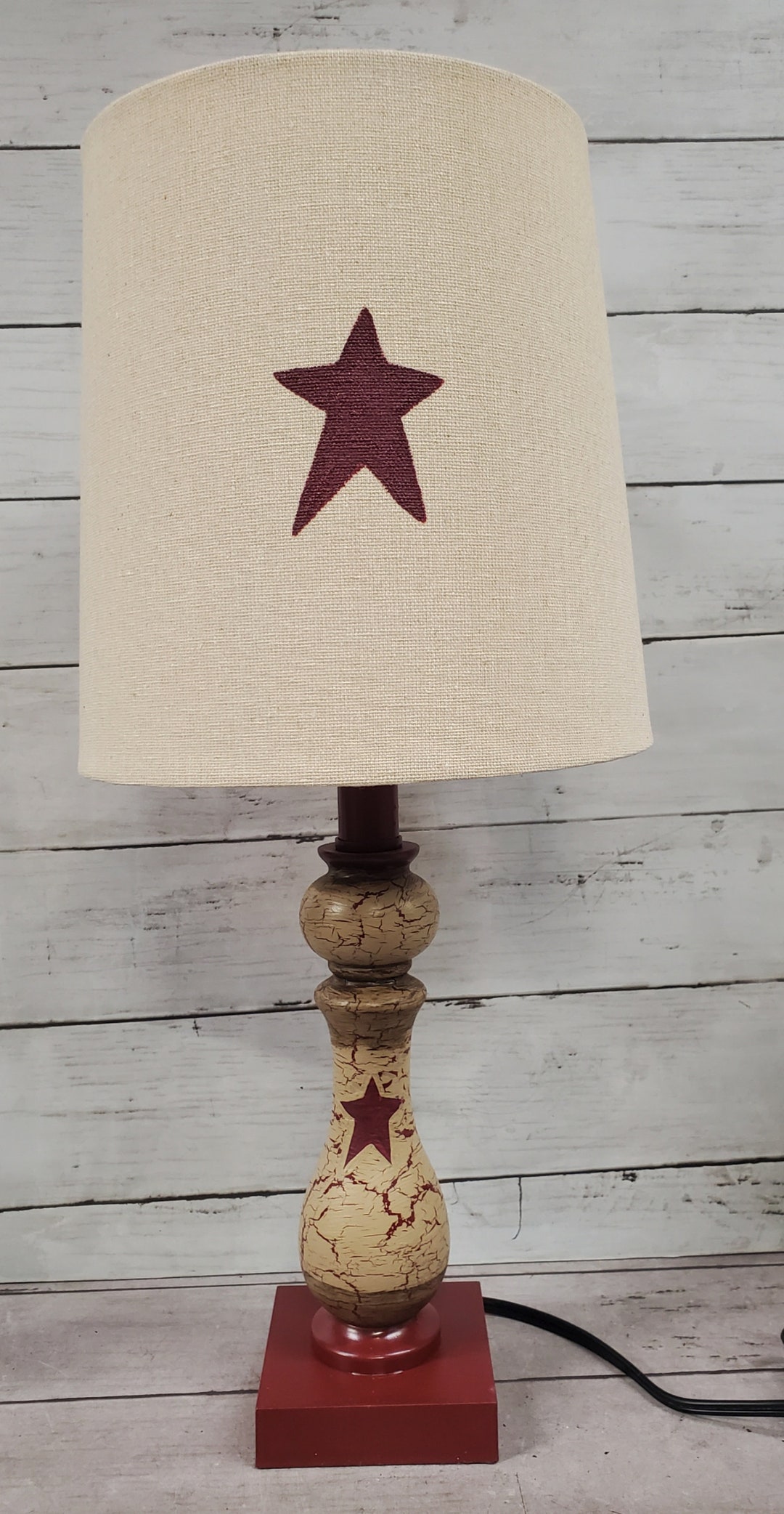 Primitive Lamp & Shade Crackle Painted Tan/burgandy With Stars - Etsy