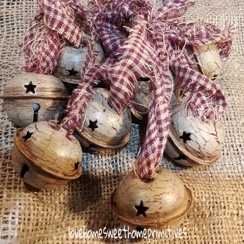 Primitive Christmas Jingle Bell Ornaments Set of 8 Tan/black - Etsy