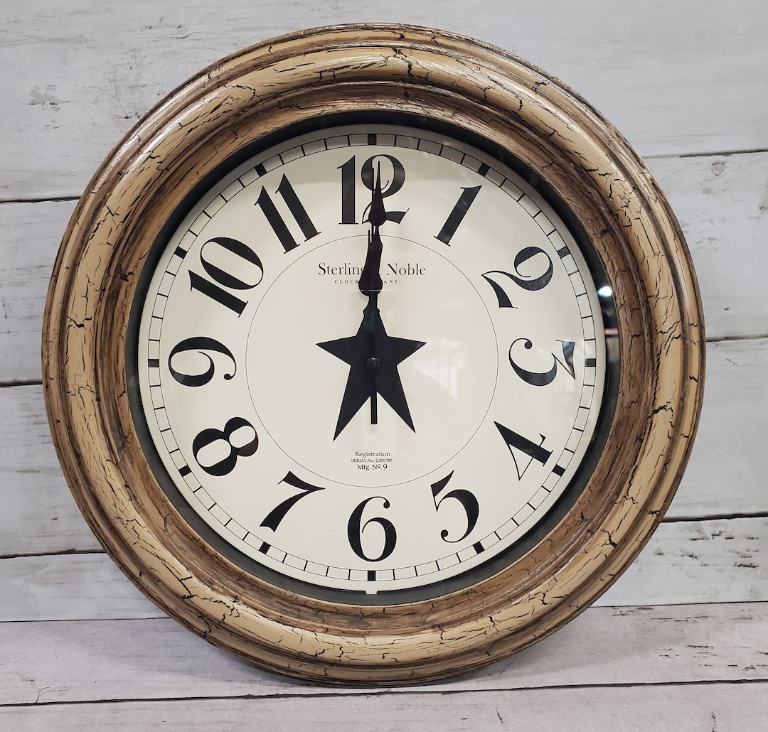 Primitive Hand Painted Crackle Tan With Prim Star Wall Clock Your ...