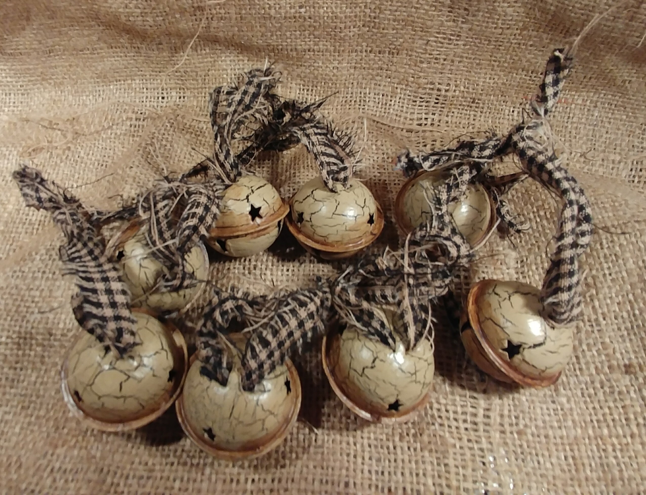 Primitive Christmas Jingle Bell Ornaments Set of 8 Tan/black - Etsy