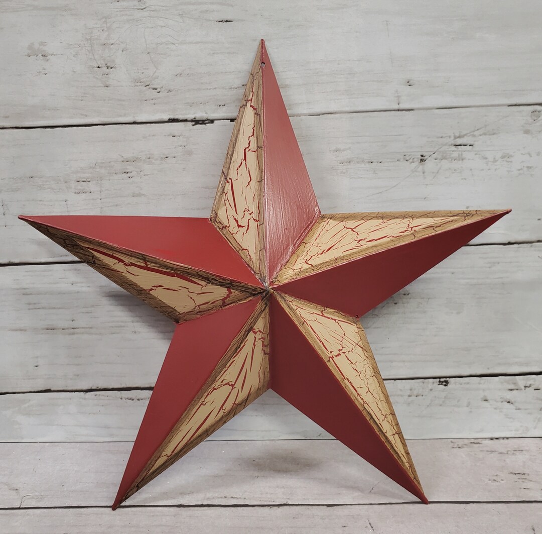Primitive Barn Star 12" Crackle Painted Tan and Barn Red or Choice of ...