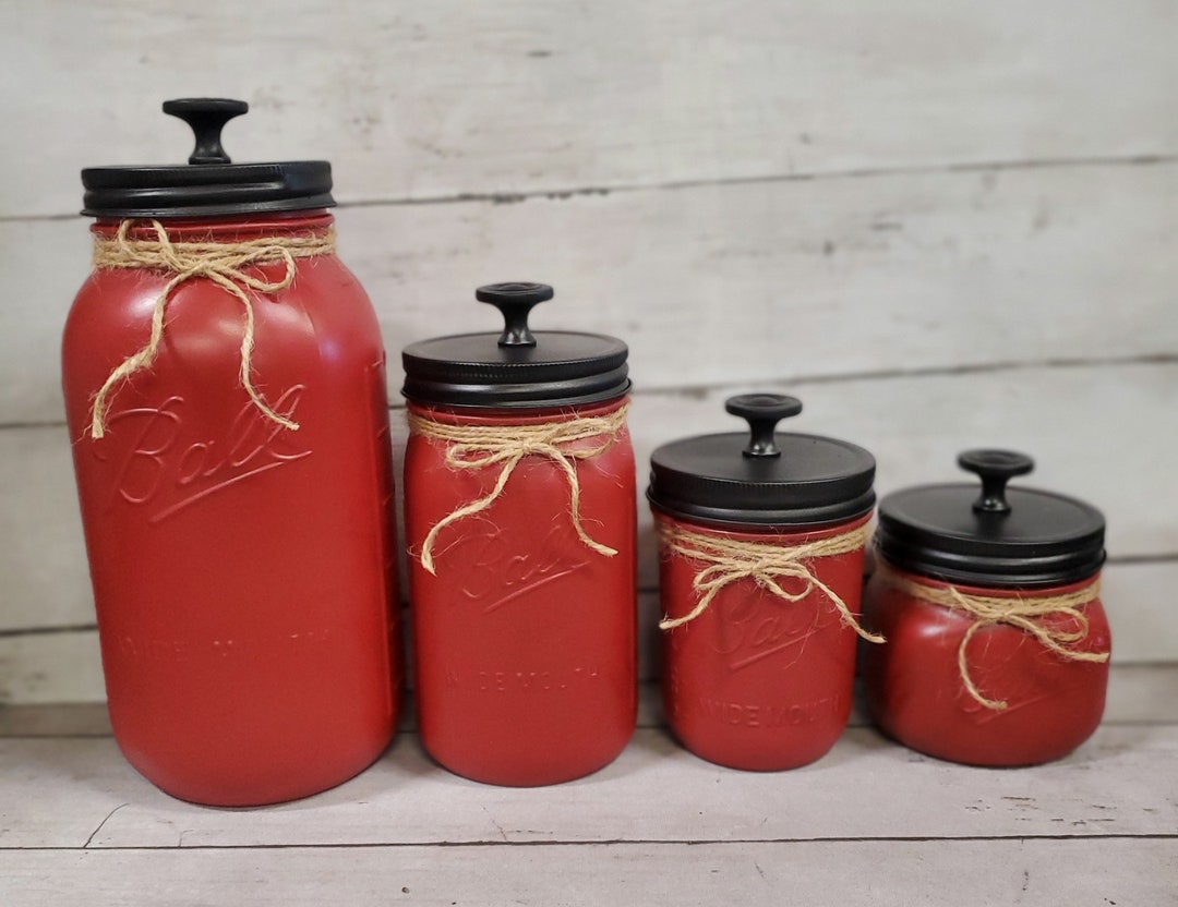 Mason Jar Kitchen Canister Set of 4 Colonial Red - Etsy