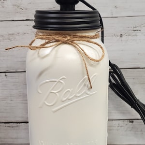 Mason Jar Lamp Heirloom White With Burlap Shade Farmhouse, Country ...