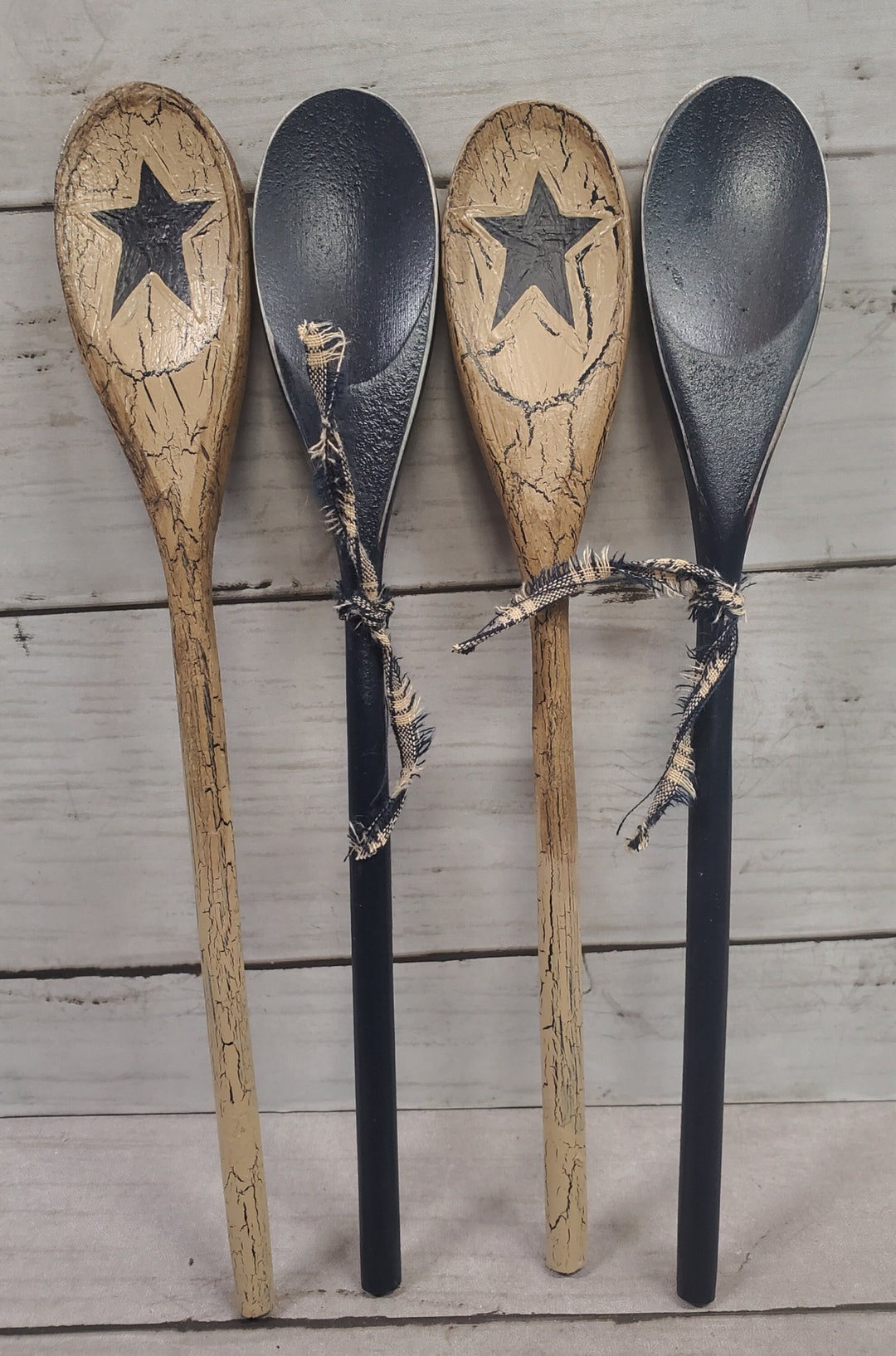 Primitive Wood Spoons Crackle Painted With Primitive Stars and ...