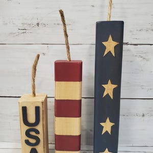 Aged Wood Firecracker Set Patriotic RWB With Stars Farmhouse Liberty ...