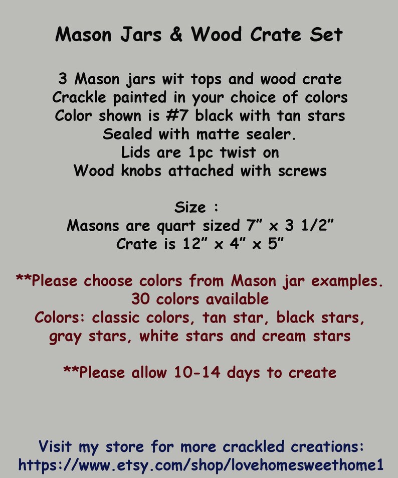 Primitive Mason Jar With Wood Box Crackle Painted Black With Tan Stars ...