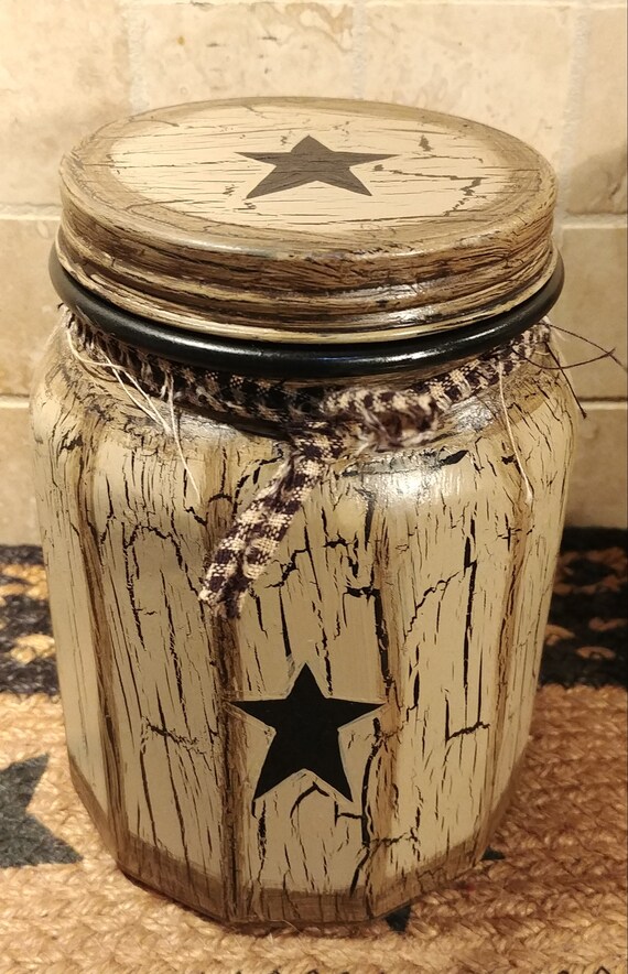 Kitchen Storage Jars & Containers Primitive Crackle Tan and Black Star ...