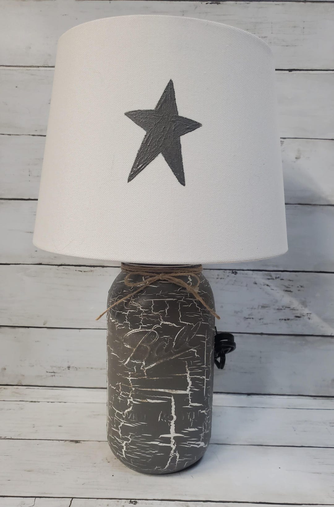Mason Lamp & Optional Star Shade Crackle Painted Charcoal Gray With ...
