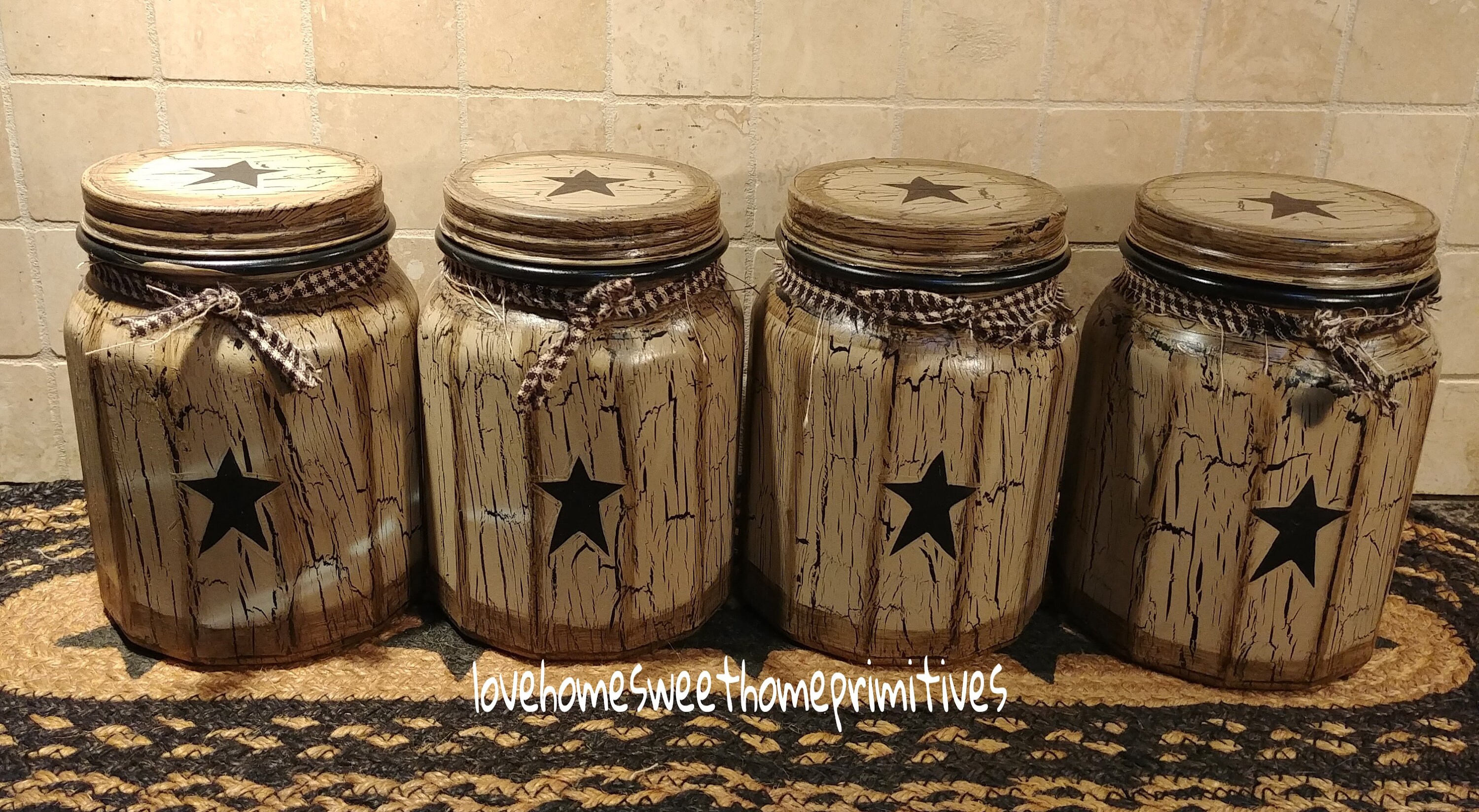 Kitchen Storage Jars & Containers Primitive Crackle Tan and Black Star ...