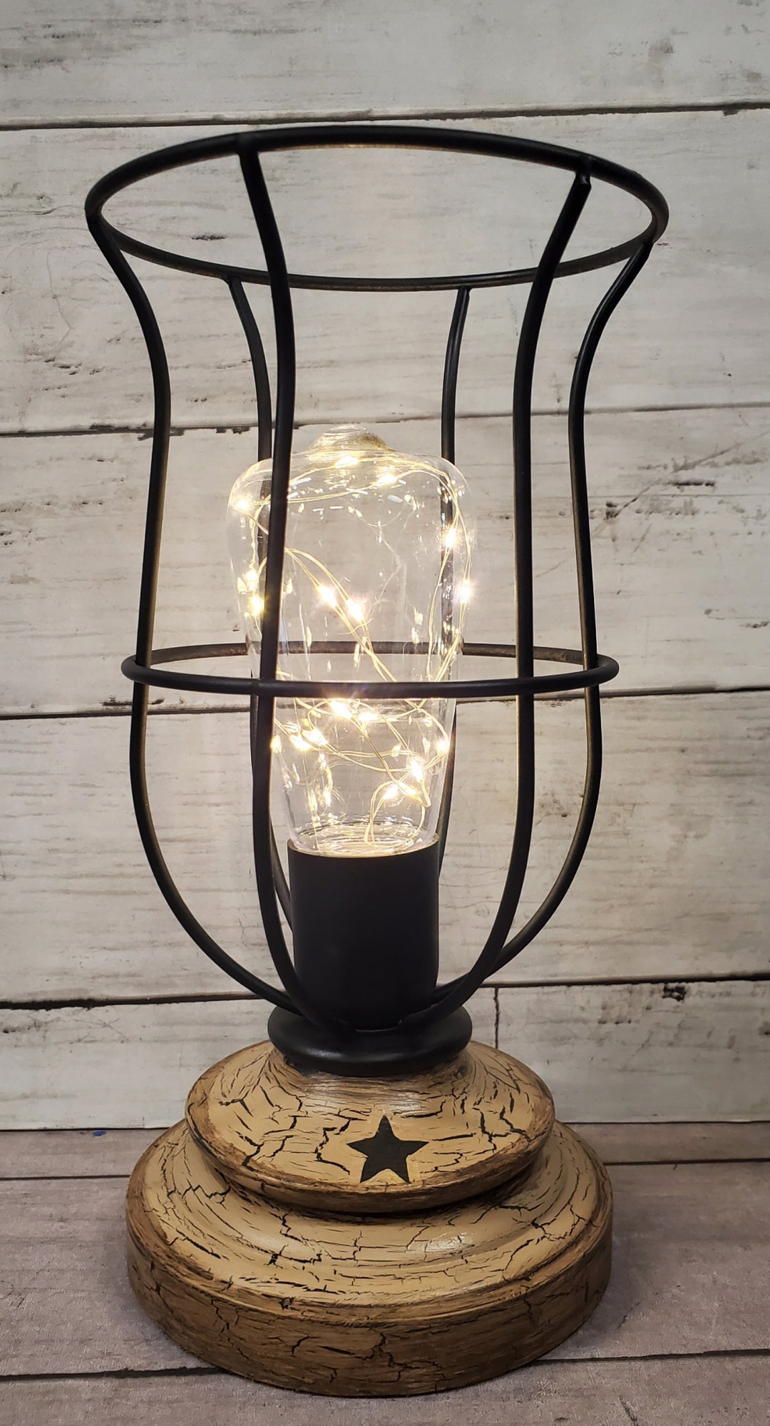 Metal Wood Lantern Lighted Bulb Crackle Painted W/star NEW! More Colors ...