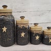 Mason Jar Canister Set of 4 Primitive Crackle Painted Tan W/black Stars ...