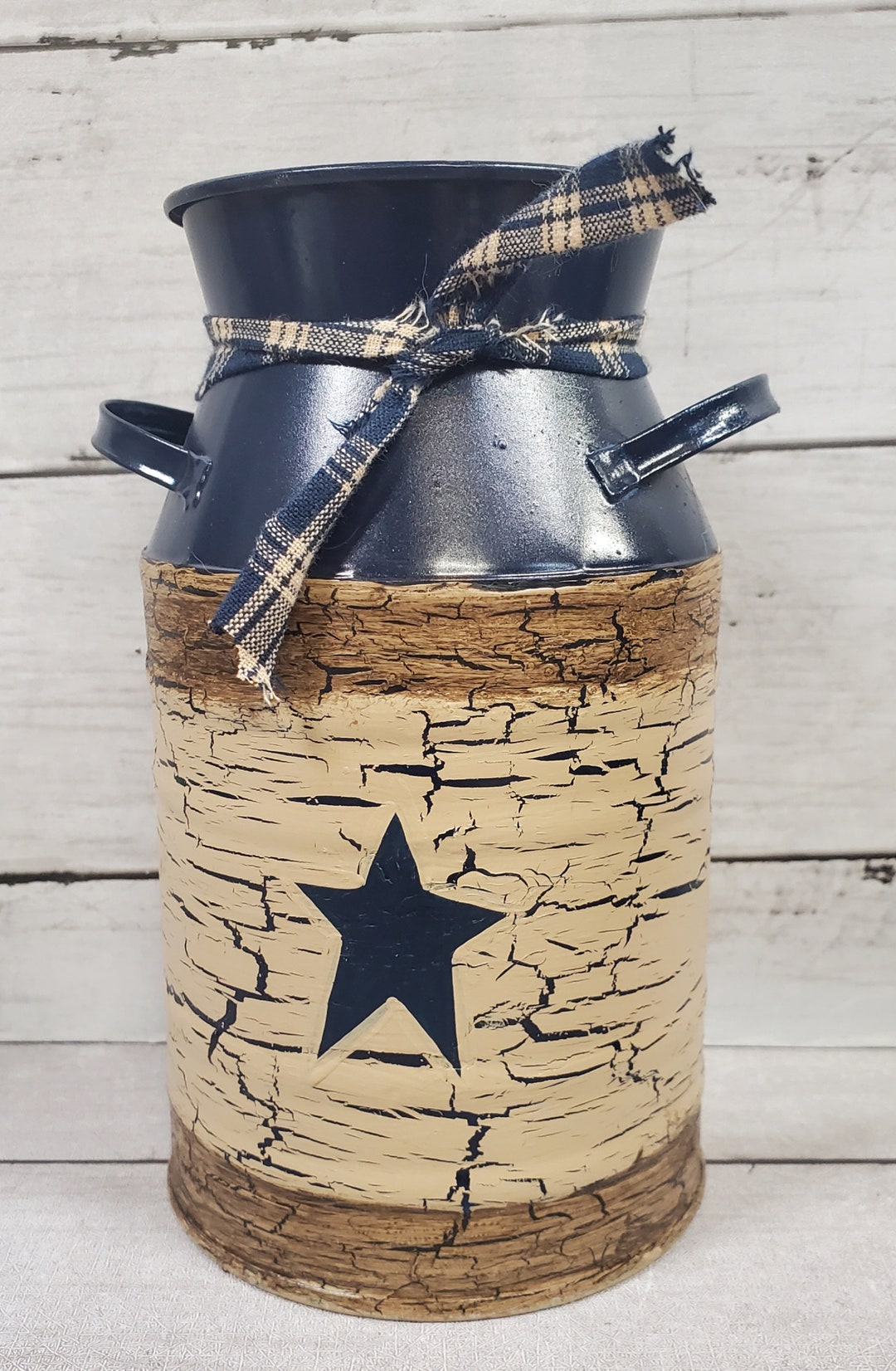 Primitive Milk Can Crackle Painted Tan W/navy Blue Star - Etsy