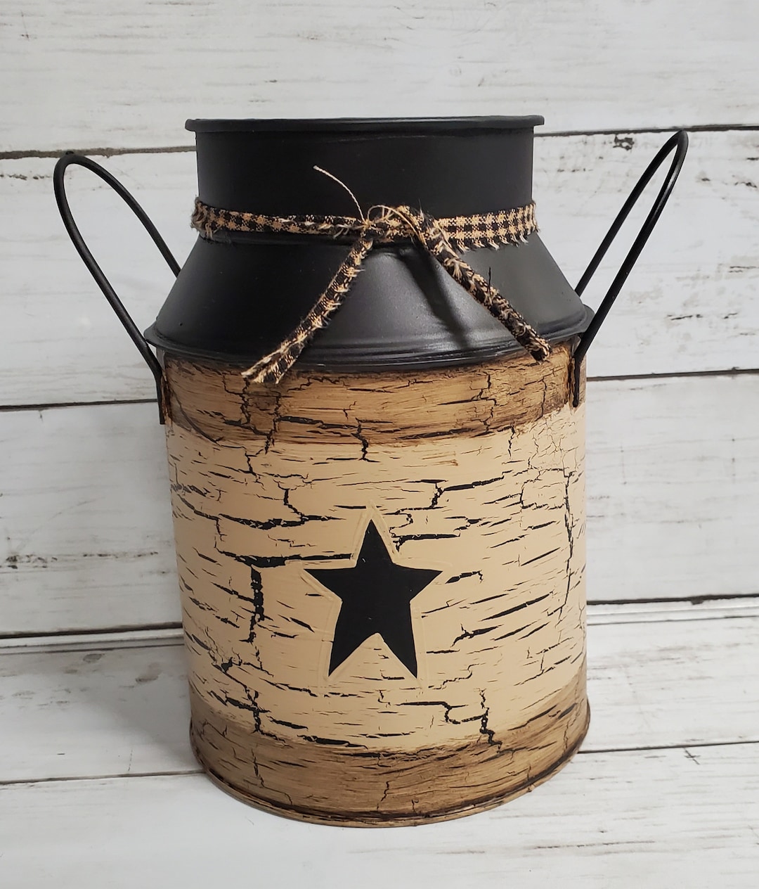 Primitive Milk Can Crackle Painted Tan With Black Stars or Choice of ...