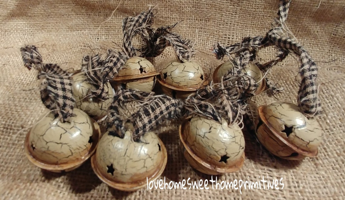 Primitive Christmas Jingle Bell Ornaments Set of 8 Tan/black - Etsy