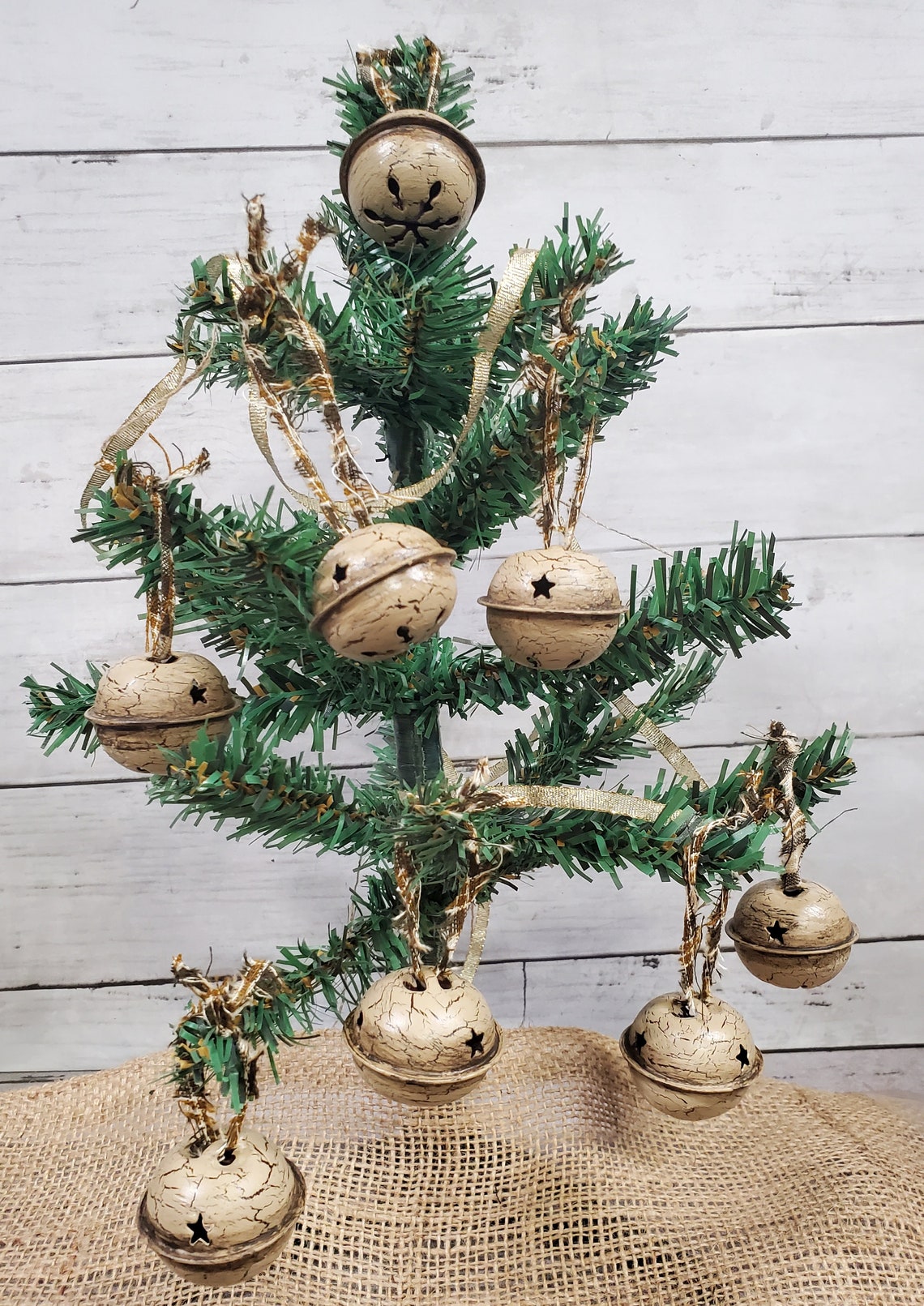 Primitive Christmas Jingle Bell Ornaments Set of 8 Tan/black Homepsun ...