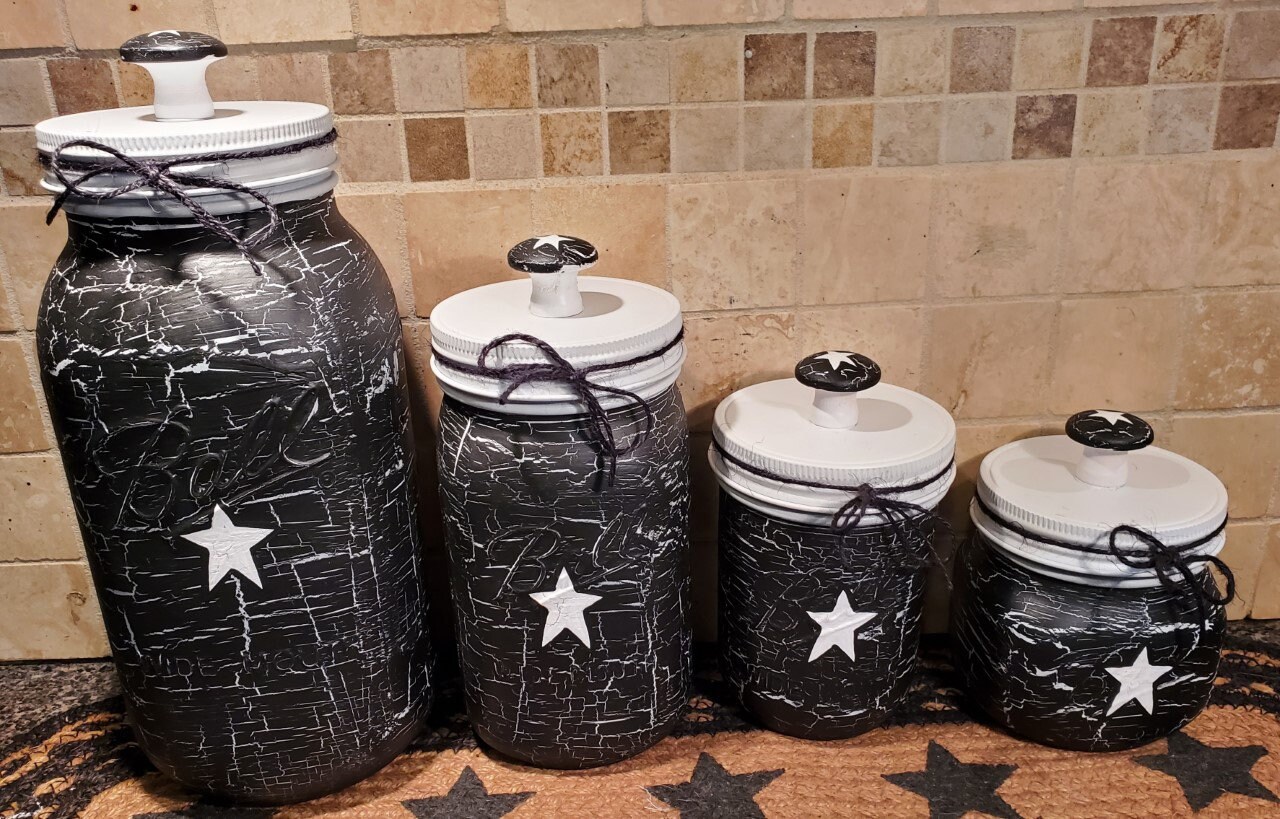 Kitchen Storage Jars & Containers Primitive Crackle Tan and Black Star ...