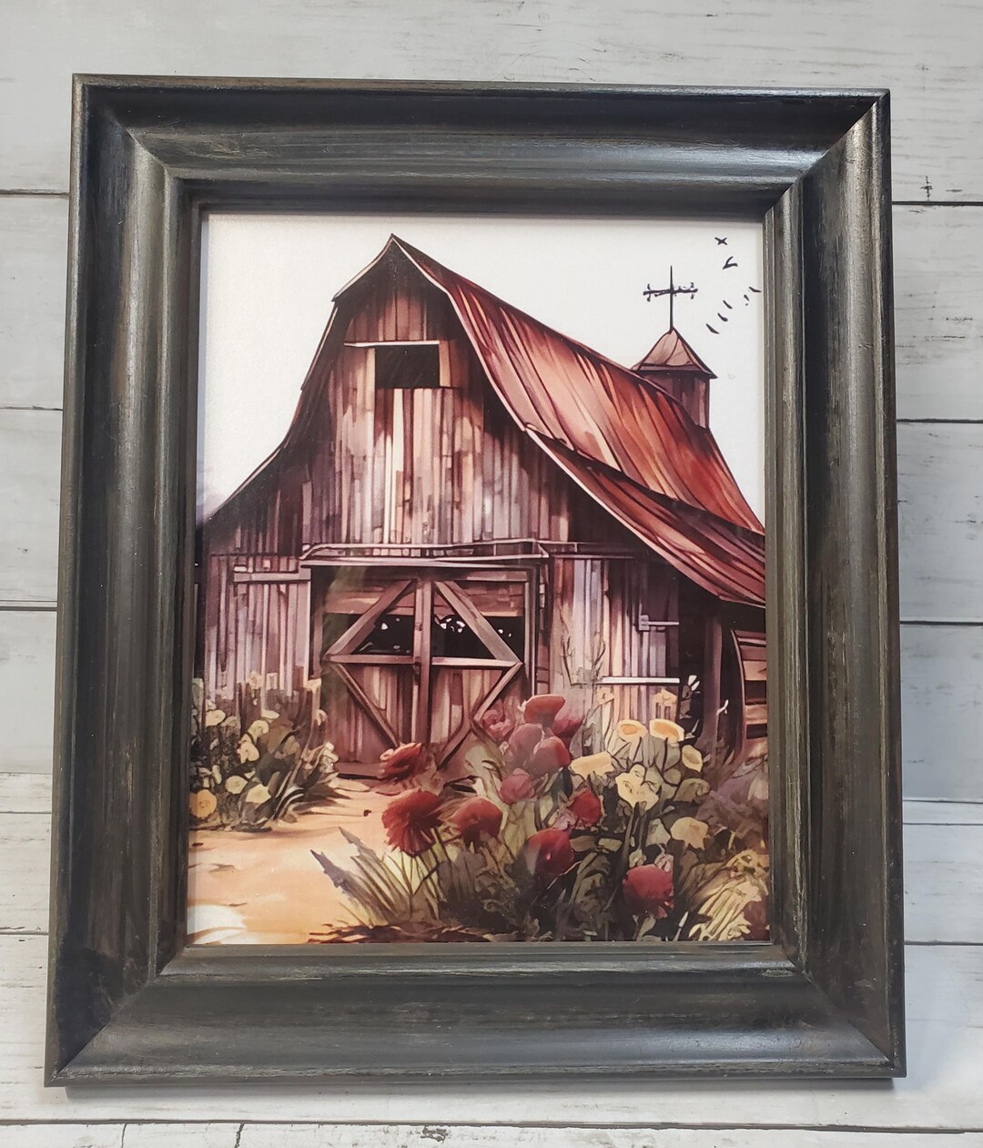 Aged Framed Barn Print Farmhouse Wall Decor Shelf Decor Black ...