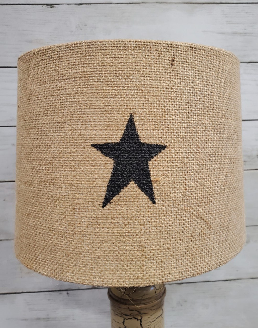 Primitive Burlap Lamp Shade With Prim Star Hand Painted Your Choice of ...