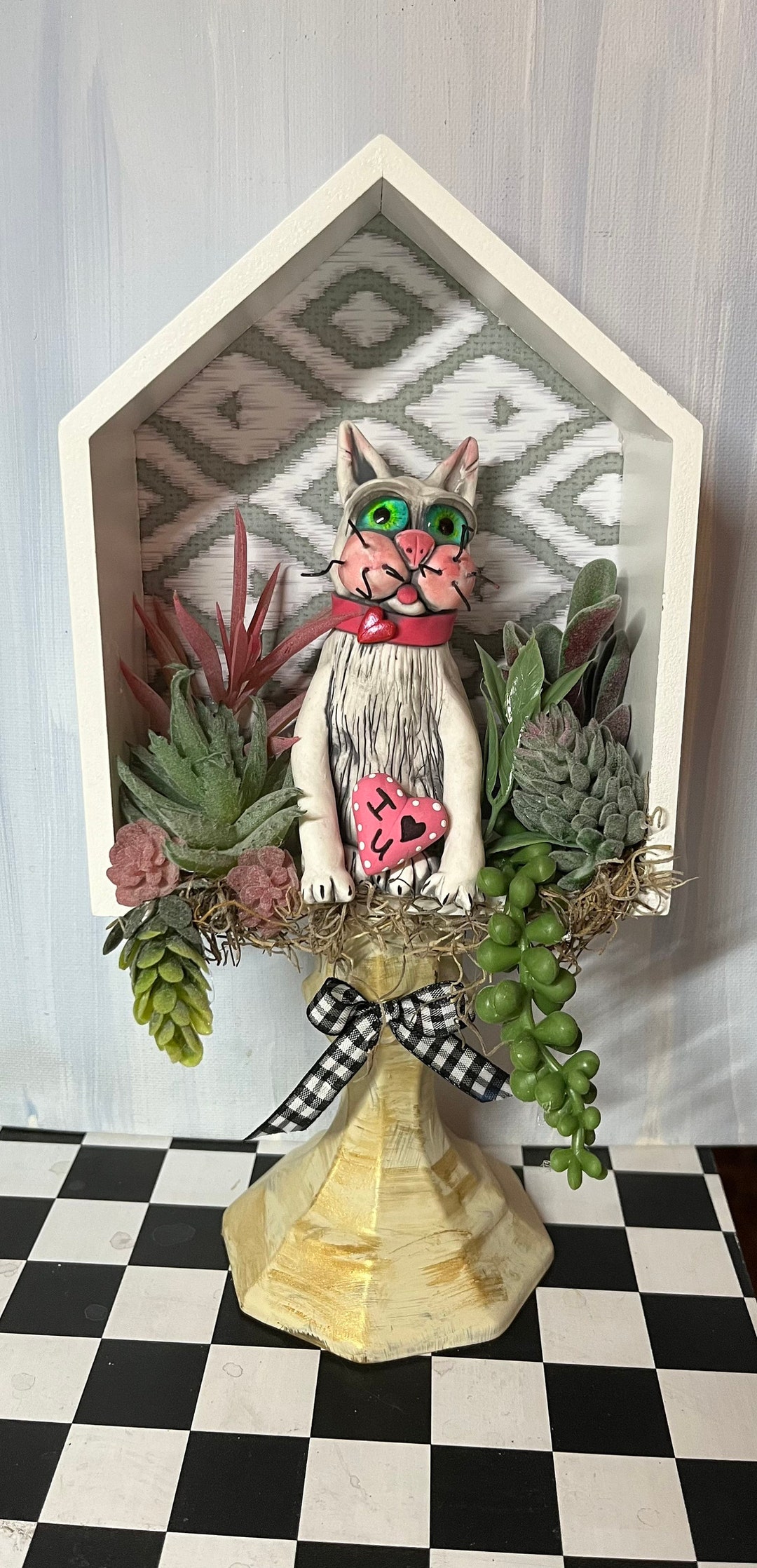 Kitty Shadow Box, Fake Succulents, Whimsical - Etsy