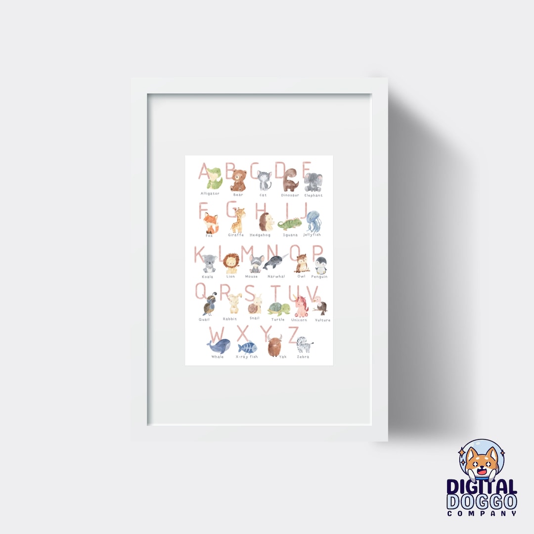 Pink Alphabet Poster Printable Wall Art ABC Animal Kids Wall Art ...