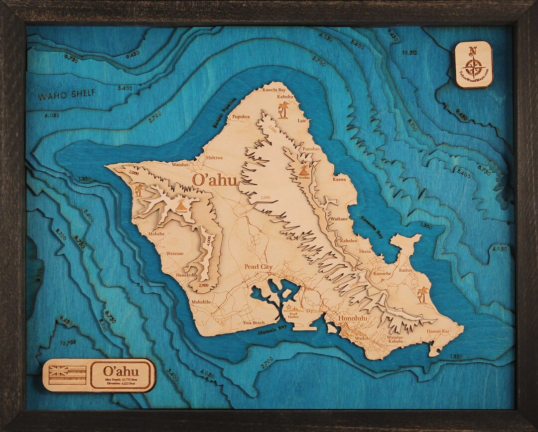 O'ahu Wood 3D Map - Etsy