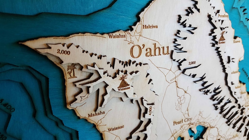 O'ahu Wooden 3-D Map - Etsy