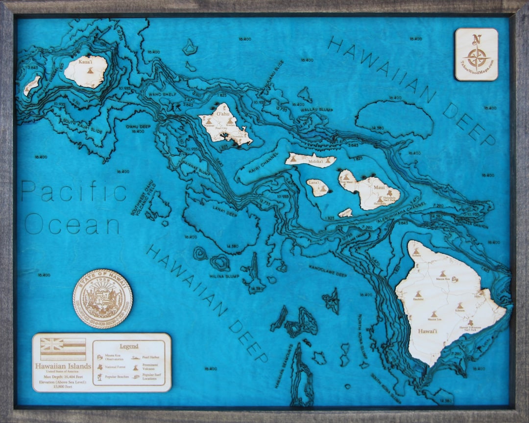 Hawaiian Islands 3-D Wooden Map - Etsy