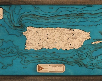 Puerto Rico Wood Carved Topographic Depth Chart / Map - Etsy