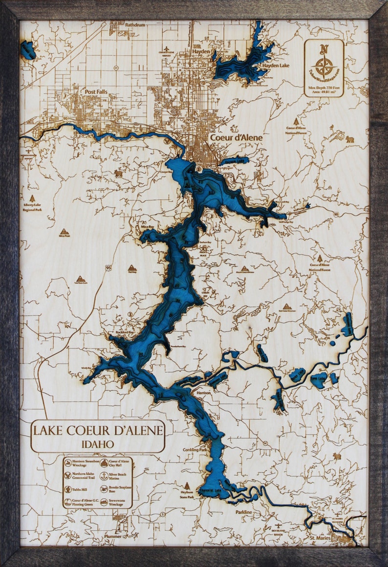 Small Coeur D' Alene 3-D Wooden Map | Etsy