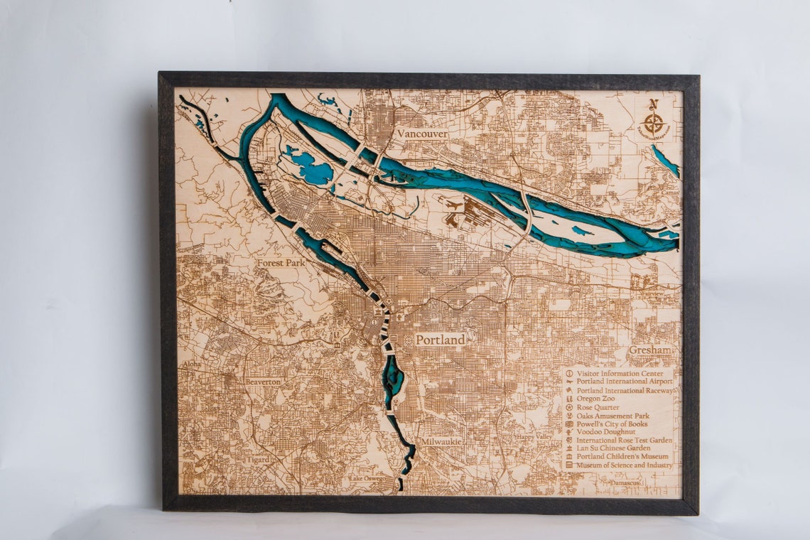 Small Portland Oregon 3D Wood Map - Etsy