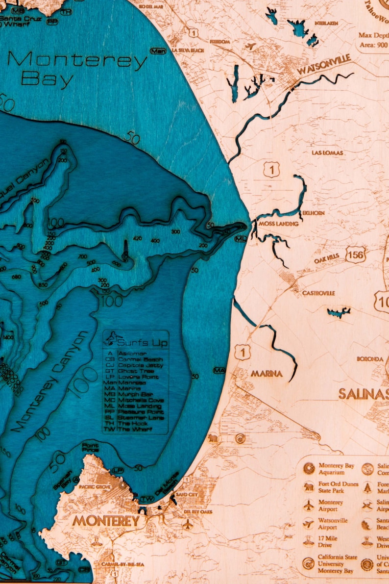 Monterey Bay 3-D Wood Map | Etsy