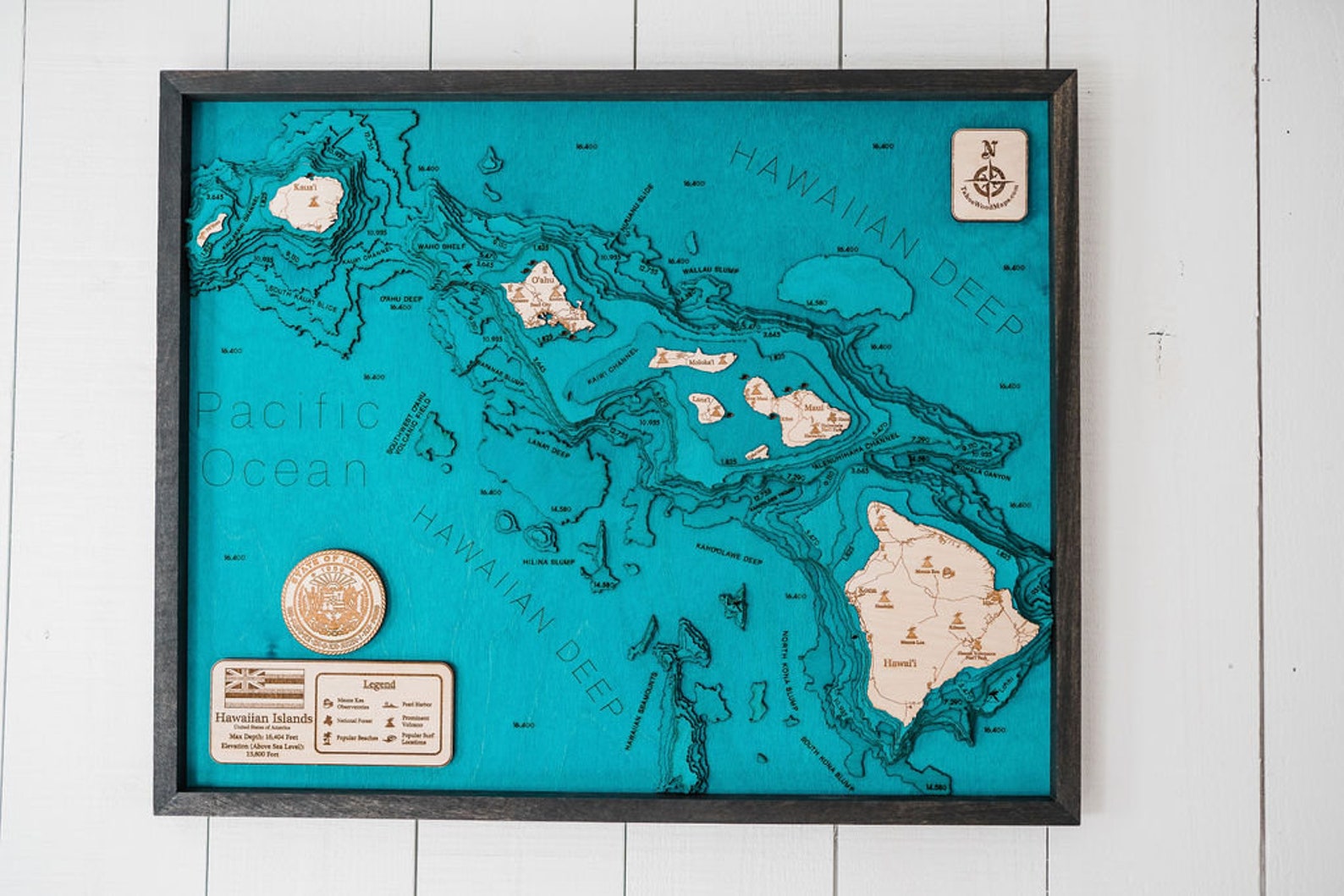 Hawaiian Islands 3-D Wooden Map - Etsy