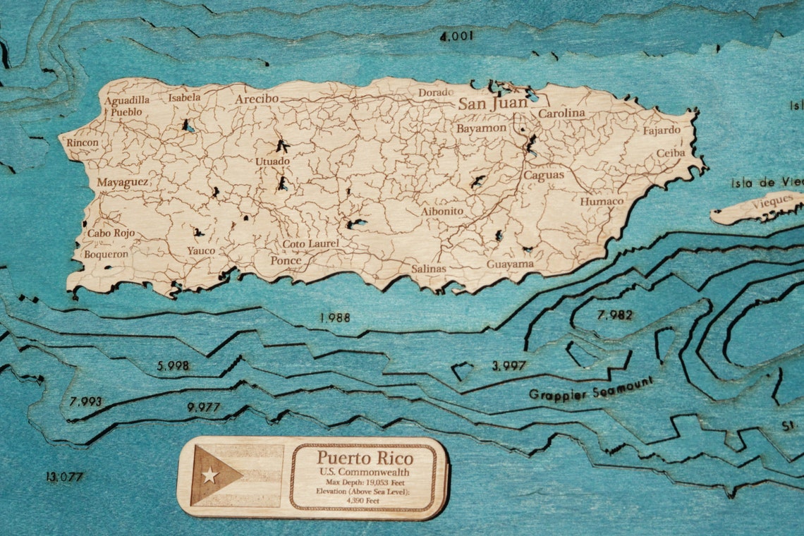 Puerto Rico 3D Wood Map - Etsy